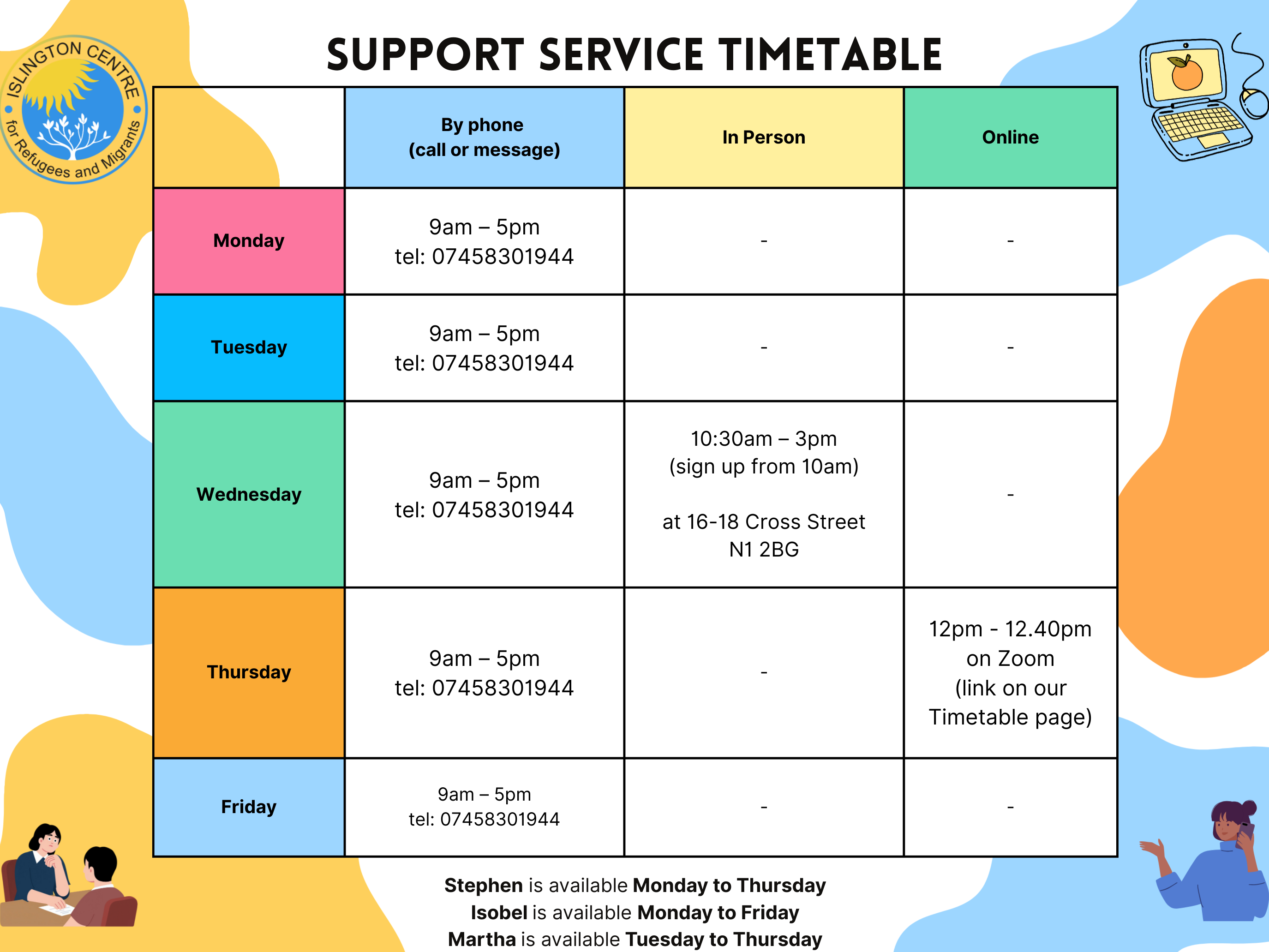Support Service – Access Timetable – Islington Centre for Refugees and ...